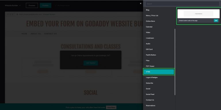 Embedding a form on Godaddy website builder | AbcSubmit